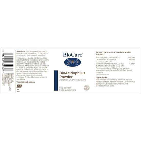 BioCare BioAcidophilus Powder Probiotic | Cosmetify