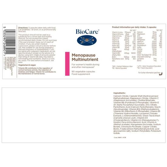 BioCare Menopause Multinutrient Vegicaps | Cosmetify