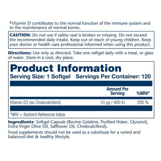 Solaray Vitamin D-3 10mcg 400iu Softgels | Cosmetify
